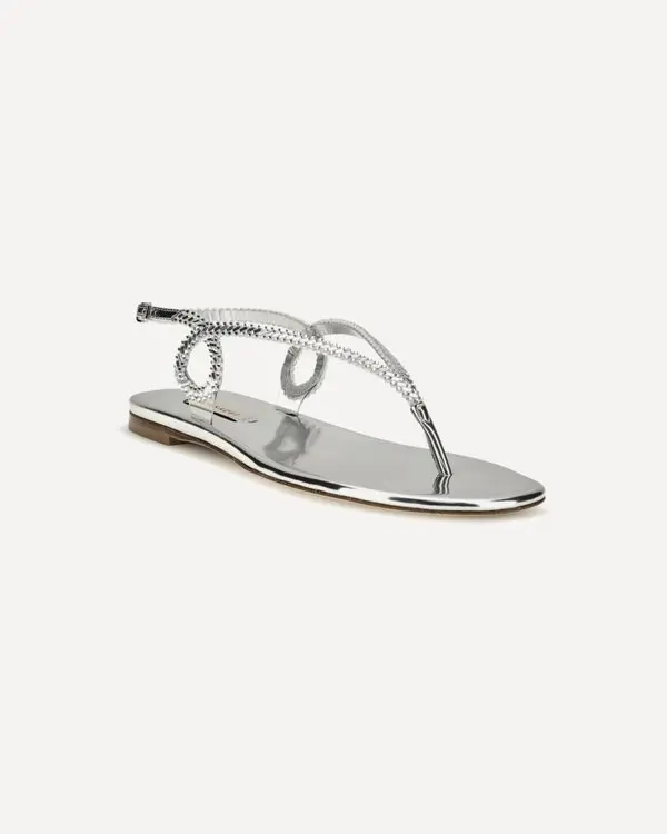 Casadei Josephine Metallic Woven Leather Thong Sandals