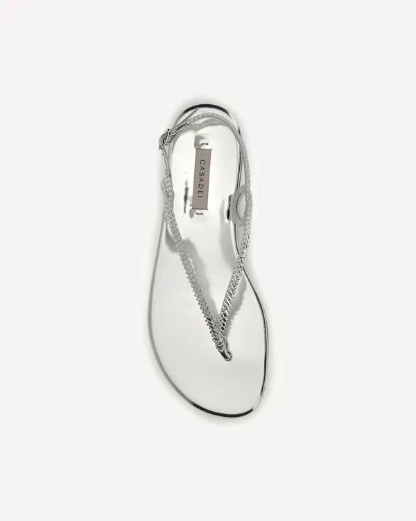 Casadei Josephine Metallic Woven Leather Thong Sandals