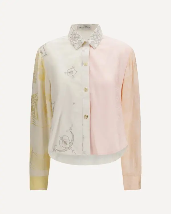 E.L.V. DENIM Emilie Embroidered Paneled Shirt