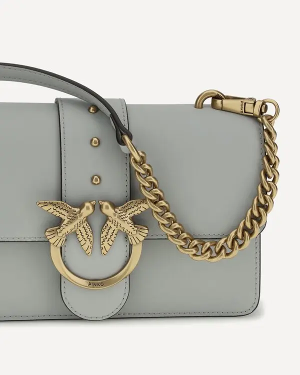 Pinko Love One Small Shoulder Bag With Chain Strap - Grey