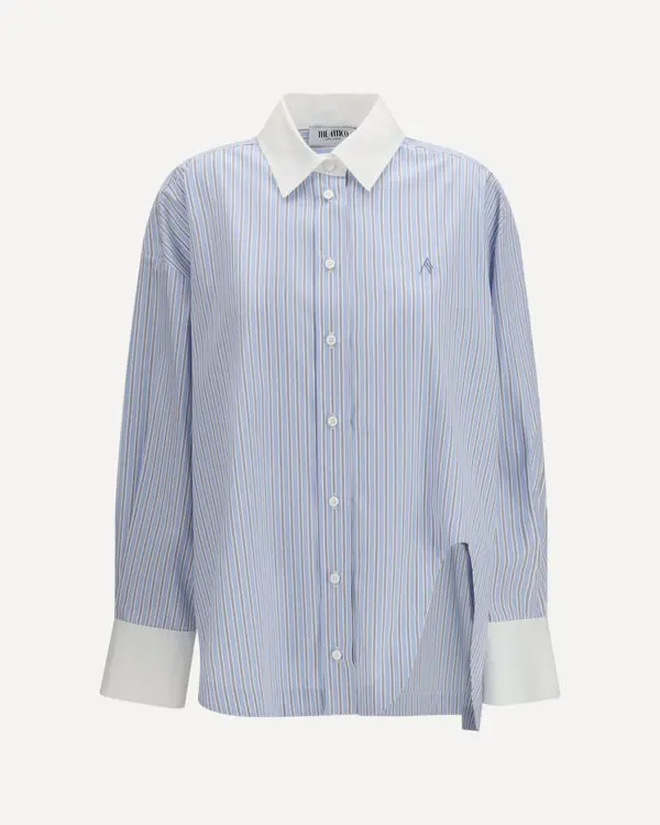 Attico Striped Shirt With Cut-out Detail - Light Blue
