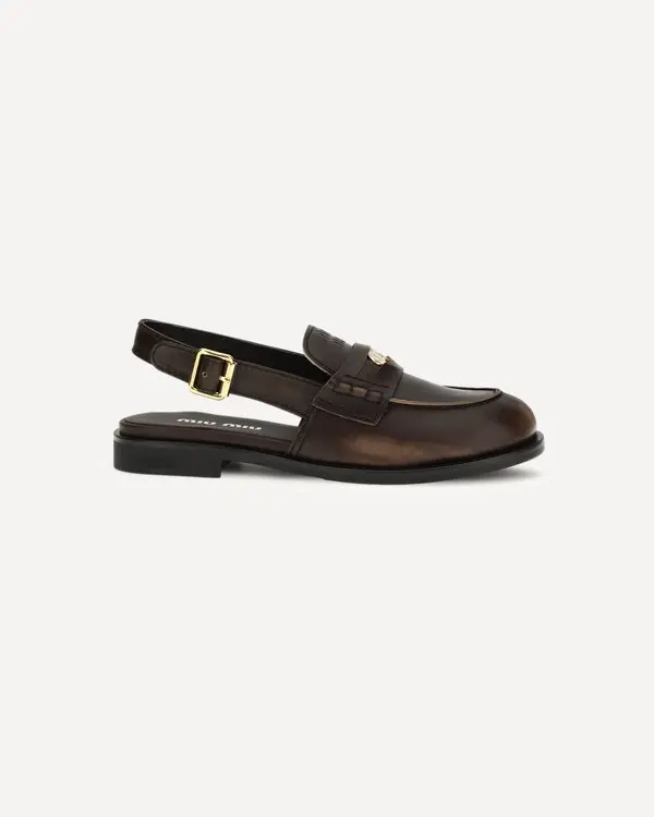 Miu Miu Buckled Leather Slingback Loafers - Brown