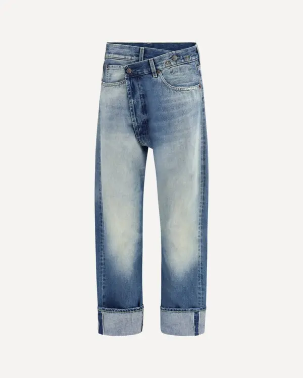 R13 Asymmetrical Button Straight-leg Jeans - Blue