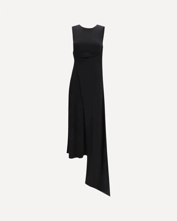 Ami Long Jersey Dress With Lavallière Collar