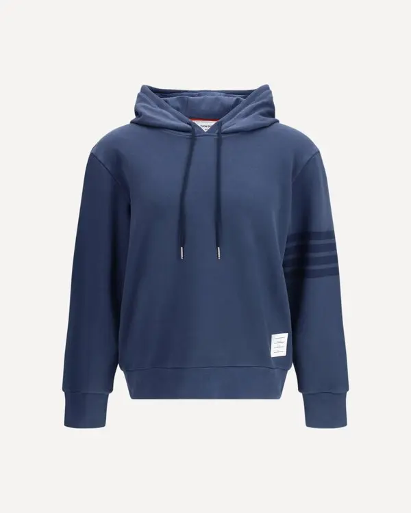 Thom Browne Cotton Hoodie With Signature Stripes - Blue