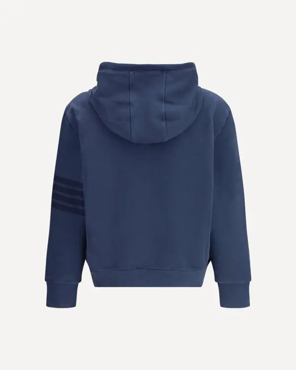 Thom Browne Cotton Hoodie With Signature Stripes - Blue
