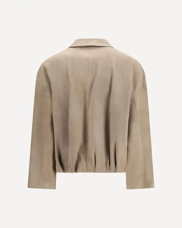 SALVATORE SANTORO Suede Zip-up Jacket With Classic Collar And Pleated Hem - Beige
