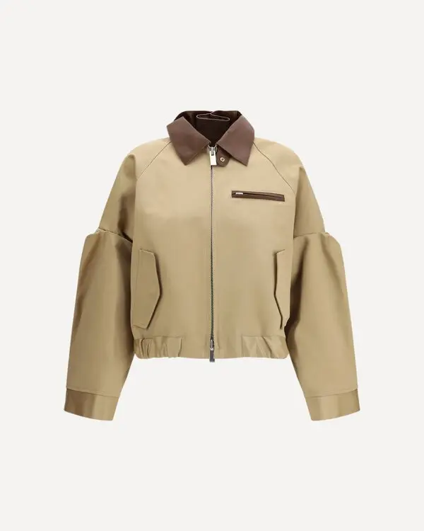 Sacai Cotton Jacket With Leather Accents - Beige