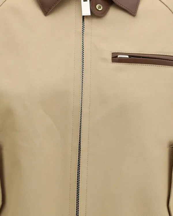 Sacai Cotton Jacket With Leather Accents - Beige