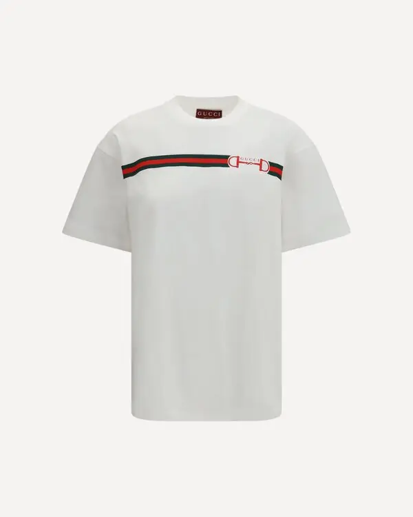 Gucci Cotton T-shirt With Web Print - White