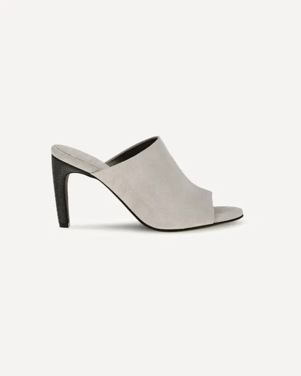 Brunello Cucinelli Suede Mules With Embellished Heels
