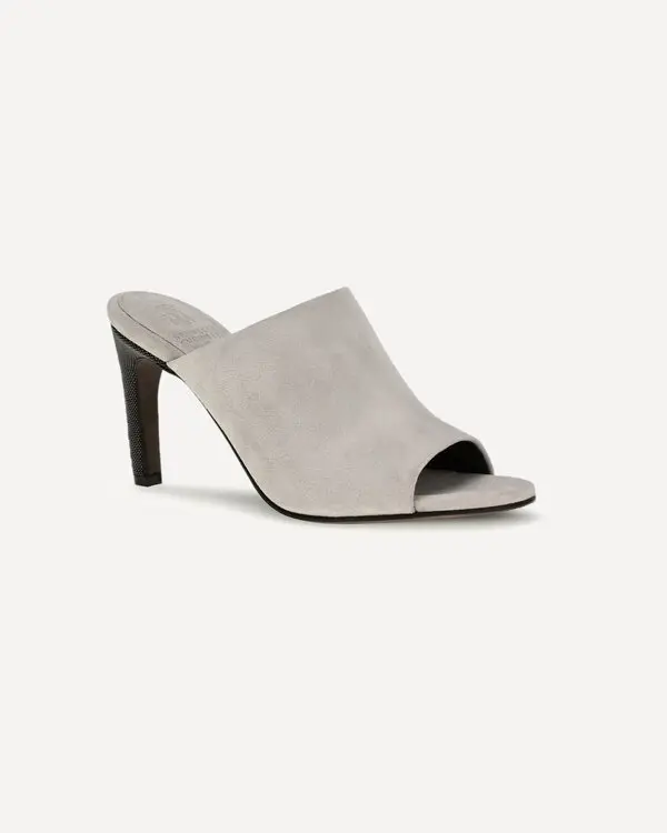 Brunello Cucinelli Suede Mules With Embellished Heels
