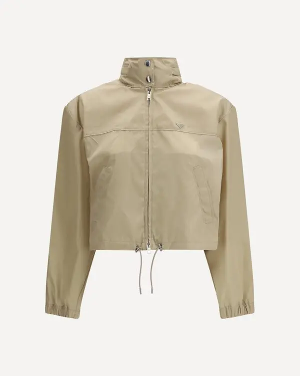 Prada Re-nylon Cropped Jacket With Stand Collar - Beige