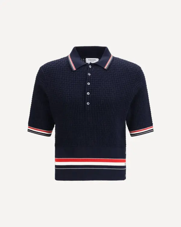 Thom Browne Woven Cotton Polo - Blue