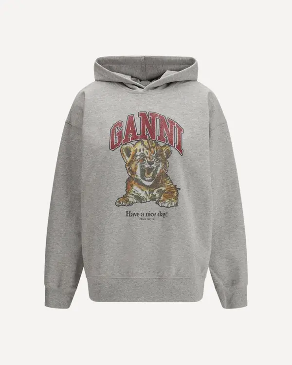 GANNI Tiger Print Graphic Hoodie - Grey