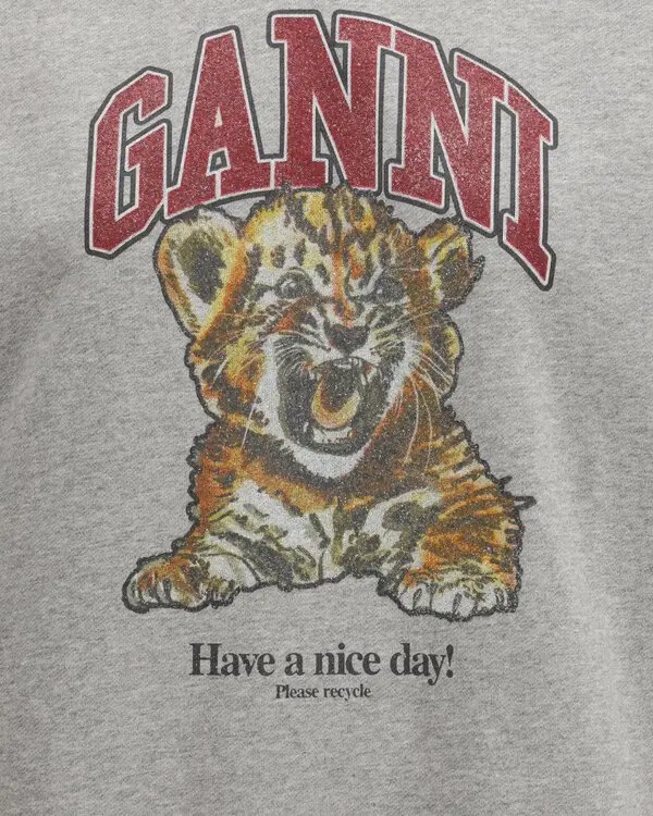 GANNI Tiger Print Graphic Hoodie - Grey