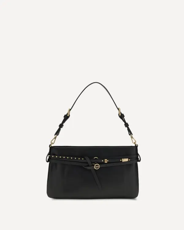 Pinko Leather Shoulder Bag With Gold Tone Embellishments