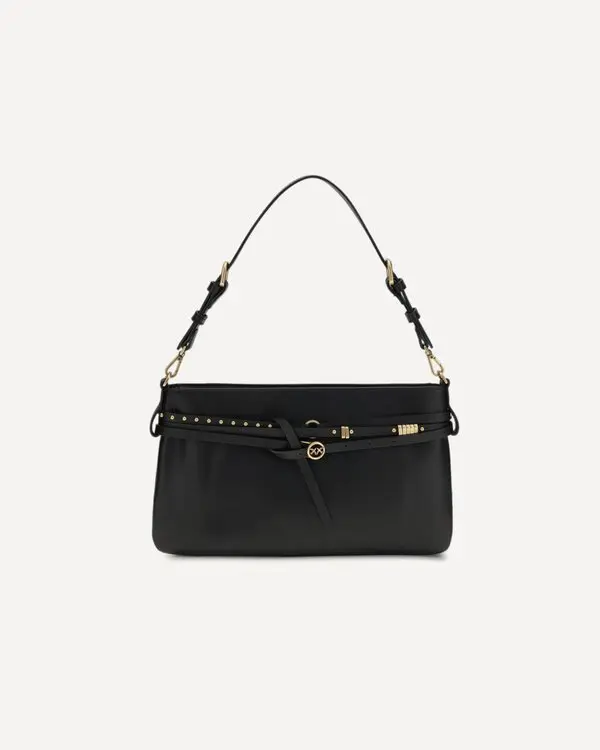 Pinko Leather Shoulder Bag With Gold Tone Embellishments