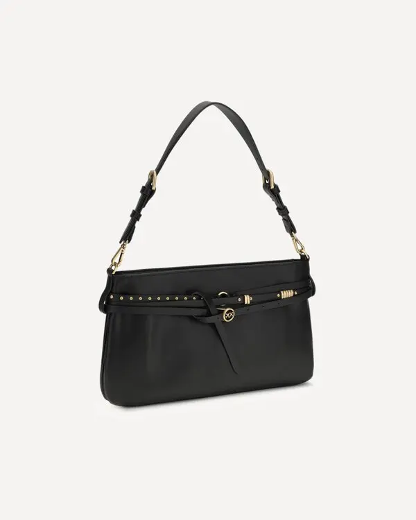Pinko Leather Shoulder Bag With Gold Tone Embellishments