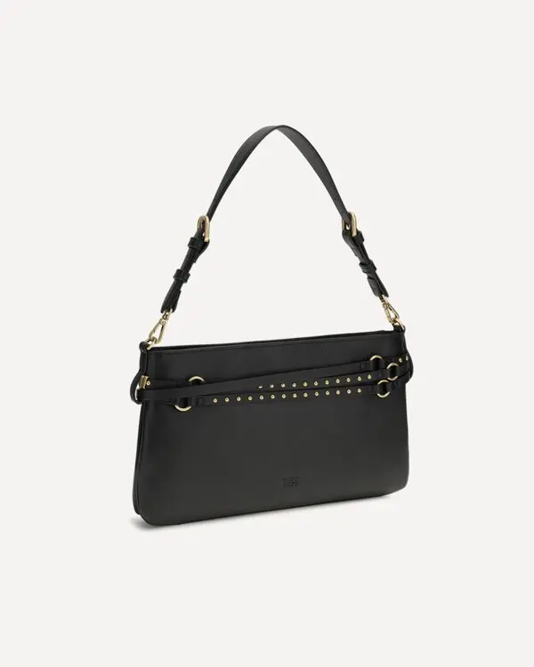 Pinko Leather Shoulder Bag With Gold Tone Embellishments