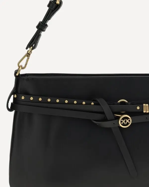 Pinko Leather Shoulder Bag With Gold Tone Embellishments