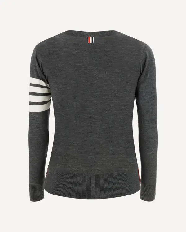 Thom Browne Virgin Wool Sweater With Signature Stripes - Grey
