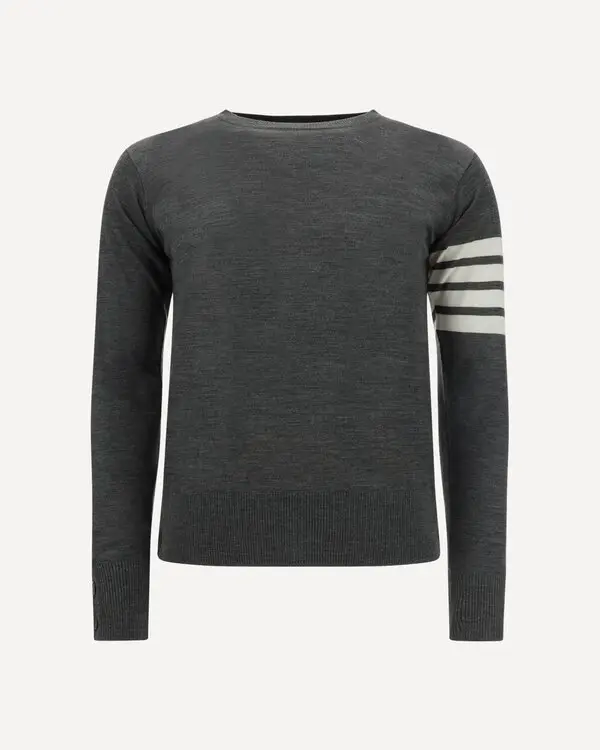 Thom Browne Virgin Wool Sweater With Signature Stripes - Grey