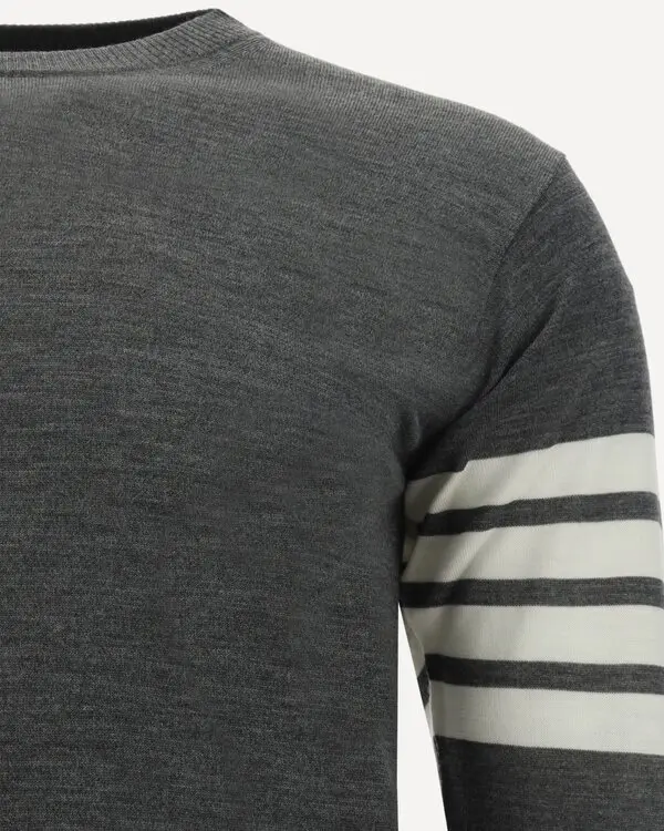 Thom Browne Virgin Wool Sweater With Signature Stripes - Grey