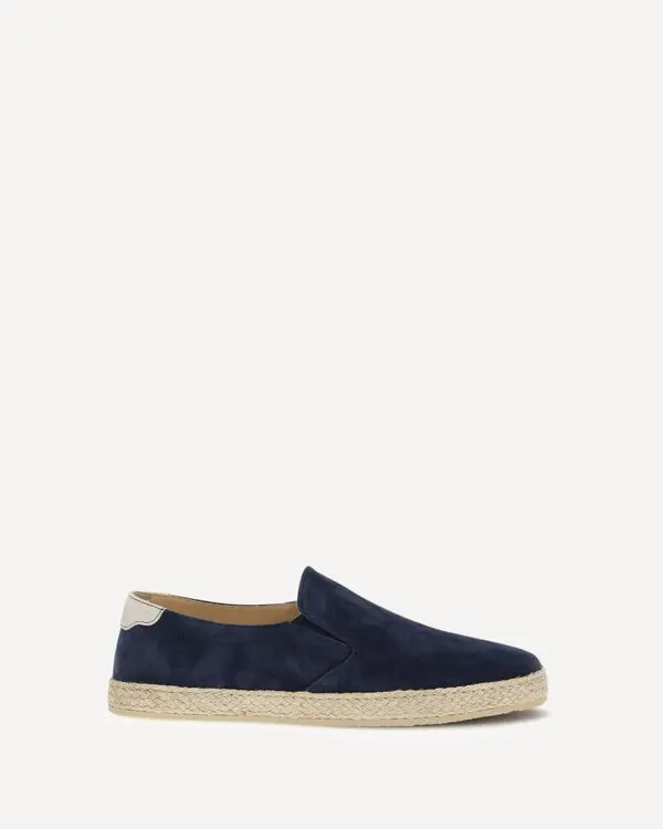 Brunello Cucinelli Suede Slip-on Sneakers With Raffia Sole - Blue