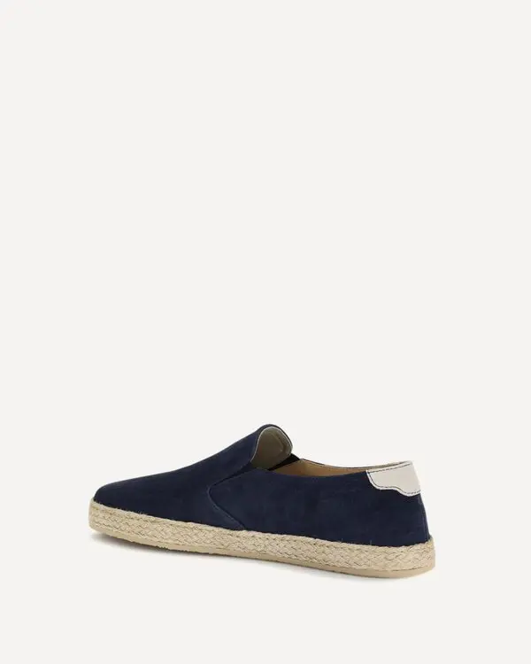 Brunello Cucinelli Suede Slip-on Sneakers With Raffia Sole - Blue