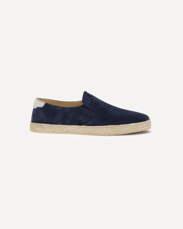 Brunello Cucinelli Suede Slip-on Sneakers With Raffia Sole - Blue