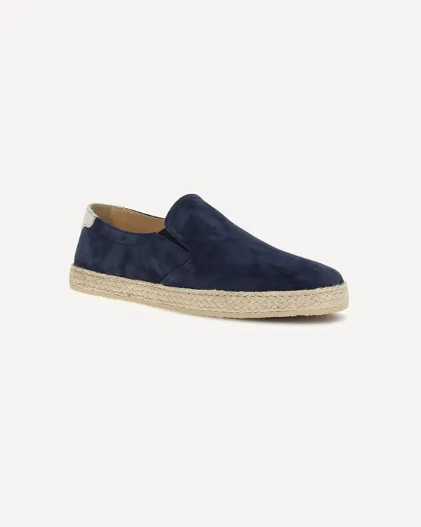 Brunello Cucinelli Suede Slip-on Sneakers With Raffia Sole - Blue