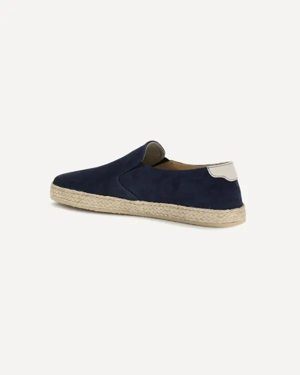 Brunello Cucinelli Suede Slip-on Sneakers With Raffia Sole - Blue