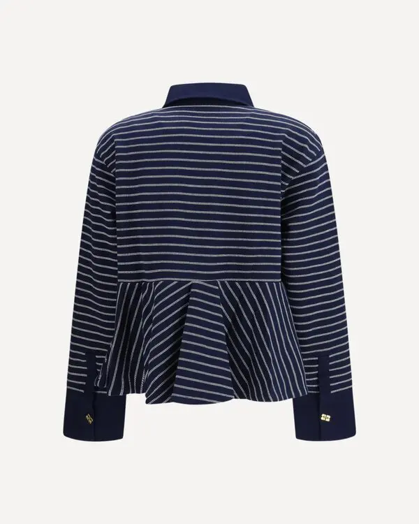 GANNI Striped Peplum Polo Shirt
