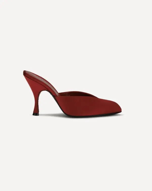 HERBERT LEVINE Suede Embellished Geometric Heel Mules - Red