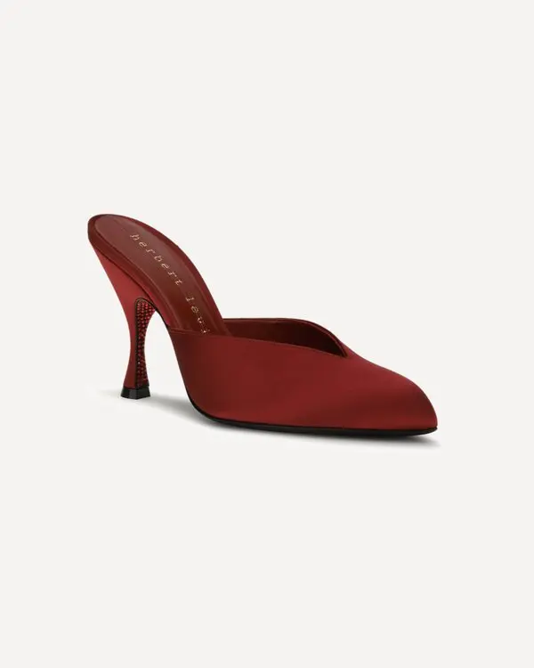 HERBERT LEVINE Suede Embellished Geometric Heel Mules - Red