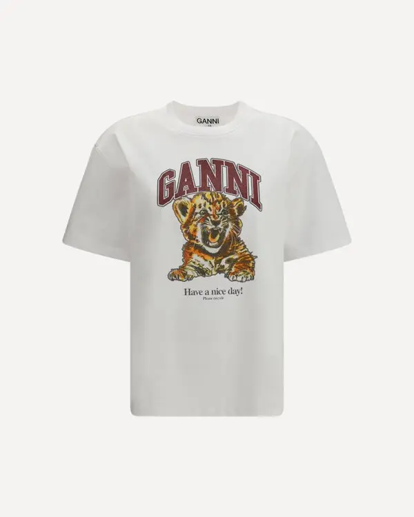GANNI Beaded Tiger Graphic T-shirt - White