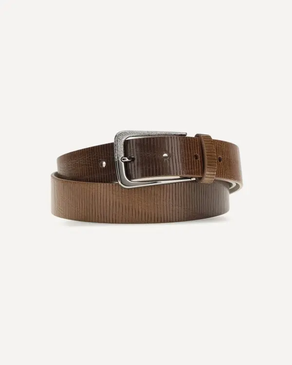 Brunello Cucinelli Carved Leather Belt With Shimmering Buckle