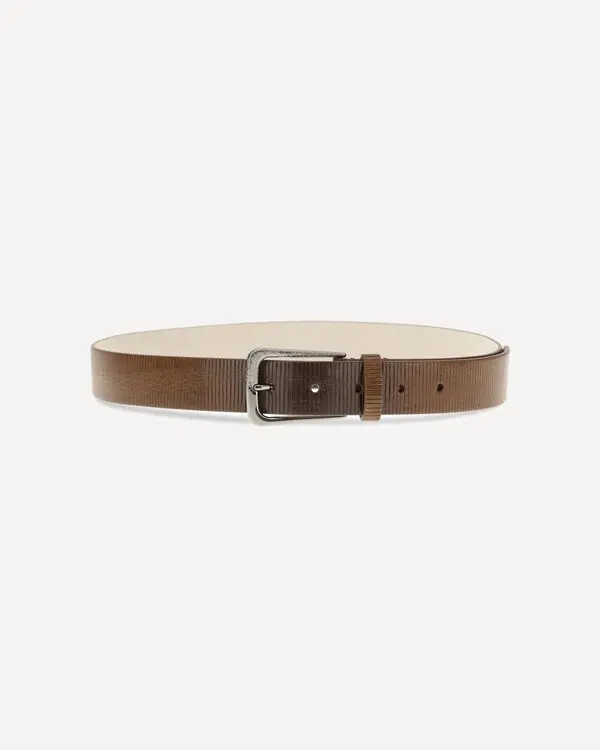 Brunello Cucinelli Carved Leather Belt With Shimmering Buckle