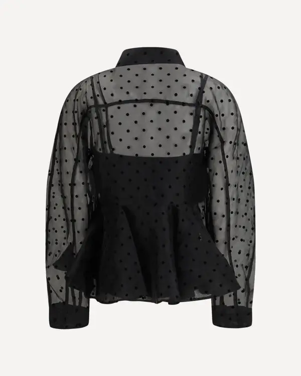 GANNI Polka Dot Sheer Organza Peplum Shirt