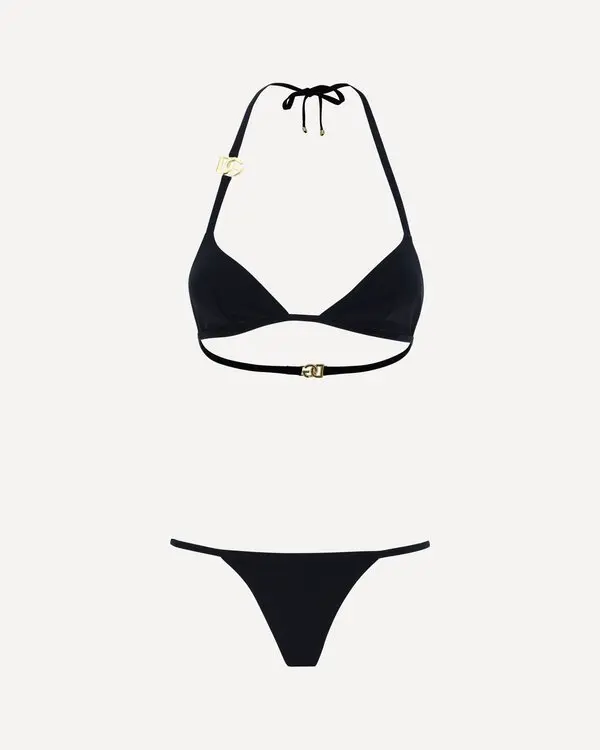 Dolce & Gabbana Triangle Bikini With Gold Plaque - Black