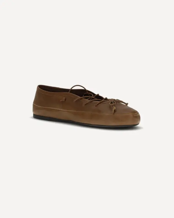 Miu Miu Leather Ballerinas With Bow Detailing - Brown