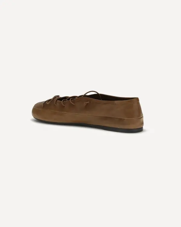 Miu Miu Leather Ballerinas With Bow Detailing - Brown