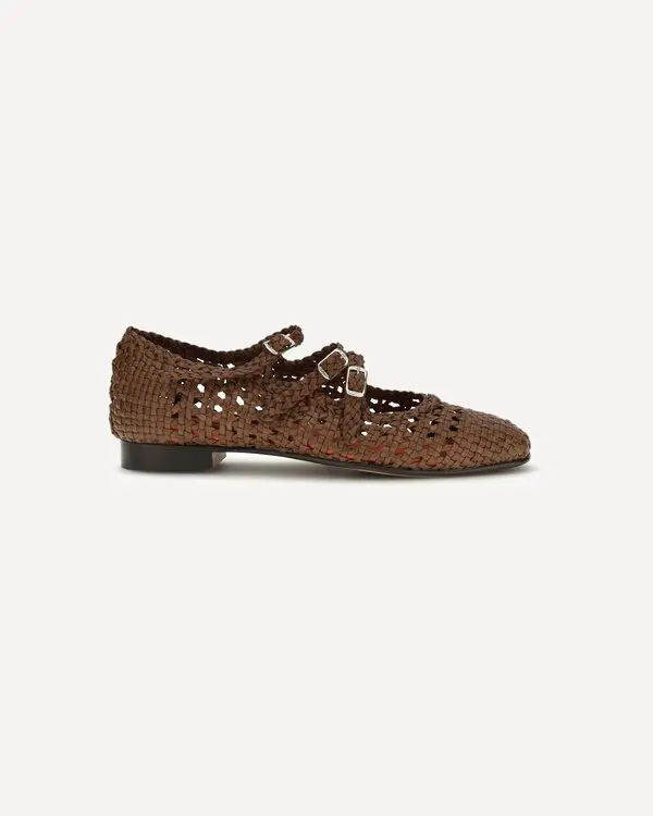 CAREL Woven Leather Mary Jane Ballerinas With Buckle Closure