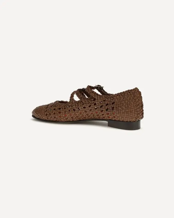 CAREL Woven Leather Mary Jane Ballerinas With Buckle Closure