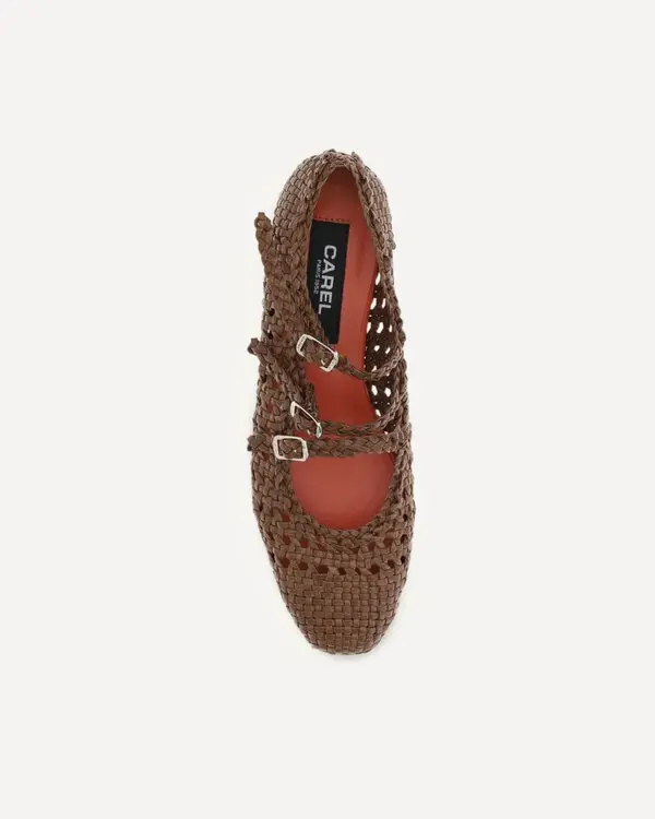 CAREL Woven Leather Mary Jane Ballerinas With Buckle Closure
