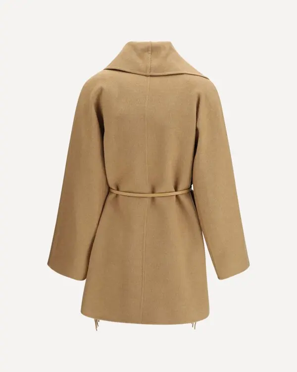 Max Mara Camel Pure Camel Wool Wrap Coat With Fringed Hem