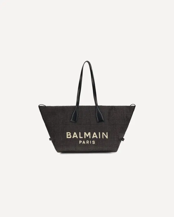 Balmain Track Shoulder Bag In Leather And Raffia