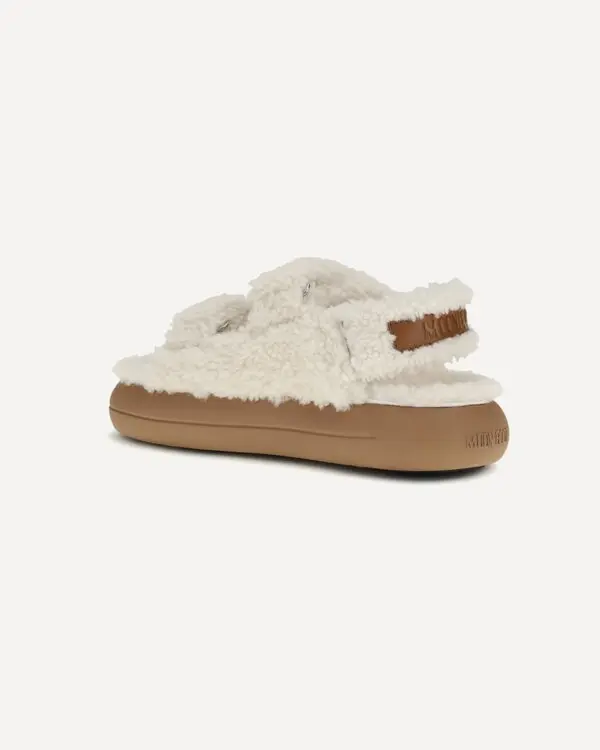 Moon Boot Shearling Fur-lined Slip-on Sandals - White
