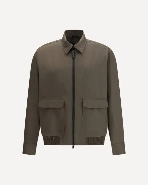Brioni Wool Jacket With Shirt Collar And Zip-up Closure